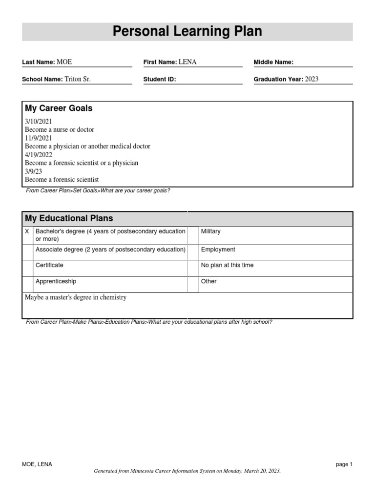 Personal Learning Plan | PDF | Science