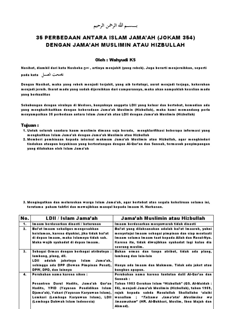 35 Beda Islam Jama'ah dan Jama'ah Muslimin | PDF