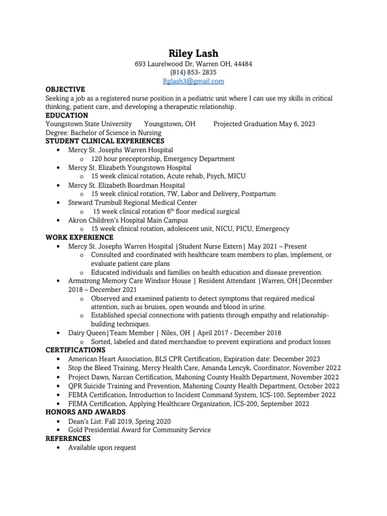 Resume Riley Lash | PDF | Nursing | Health Care