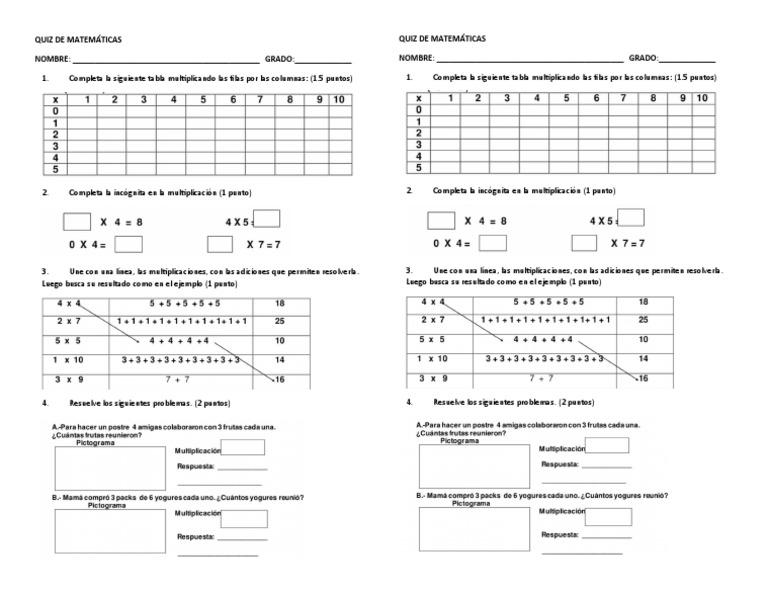 Quiz de Multiplicación | PDF