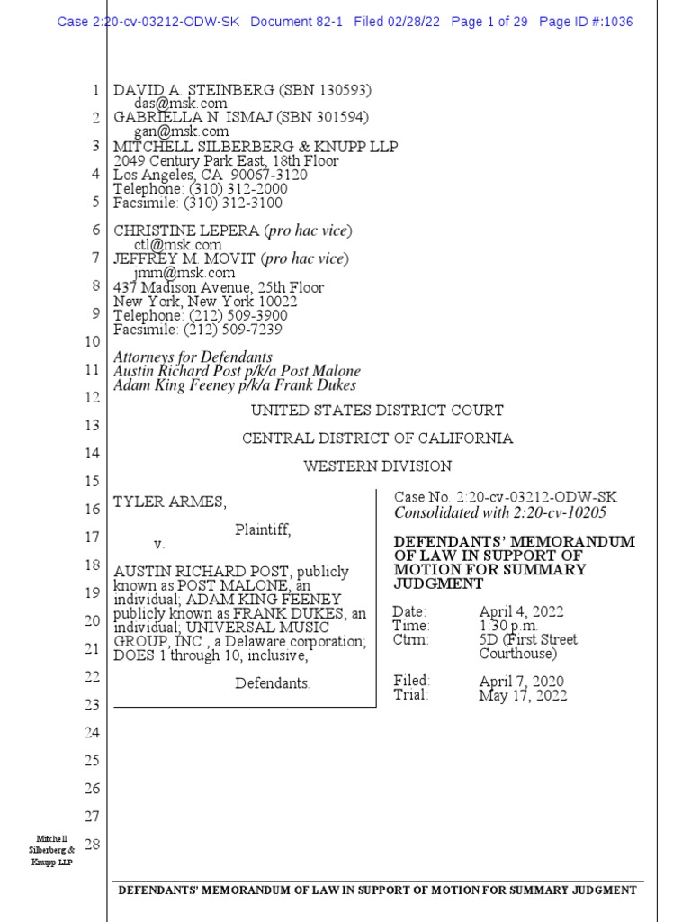 Armes v. Post | PDF | Federal Rules Of Civil Procedure | Complaint