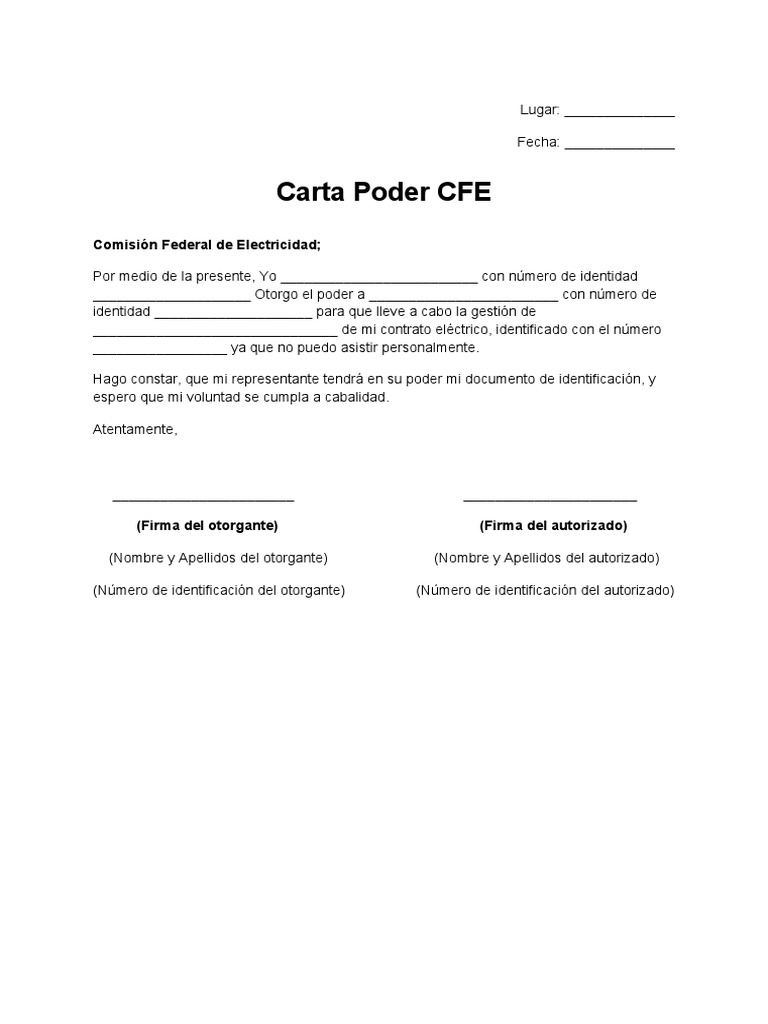 Carta Poder CFE | PDF