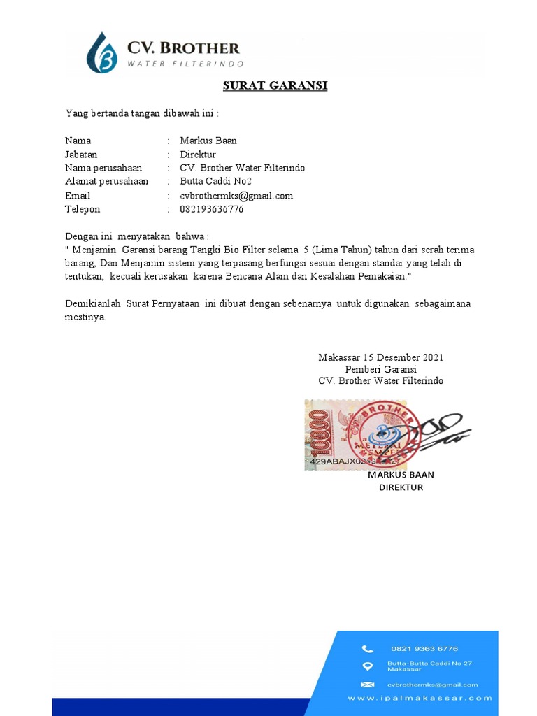 Surat GARANSI PRODUK-LABKESDA PALOPO 2021 | PDF