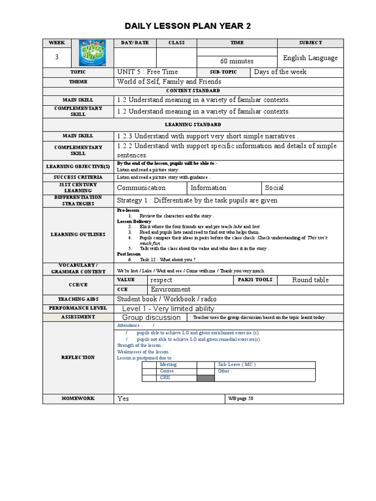 Week 3 - Unit 5 Free Tiime | PDF | Lesson Plan | Learning