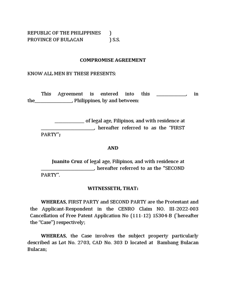 Bulacan Compromise Agreement Template | PDF | Private Law | Civil Law ...