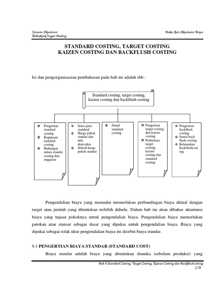 BAB 9 Standar Costing, Target Costing, Kaizen Costing Dan Backflush Costing PDF | PDF