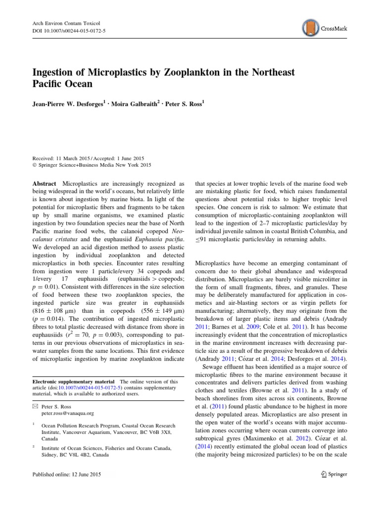 Microplastics in Northeast Pacific Zooplankton | PDF | Plankton | Food Web