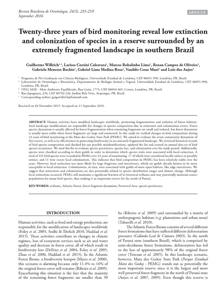23 Years of Bird Monitoring Reveal Low Extinction and Colonization of ...