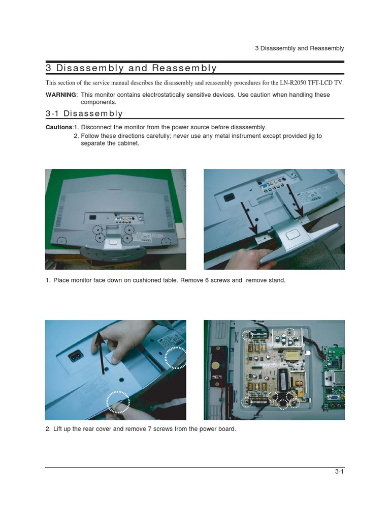 Disassemble and Reassemble an LN-R2050 TFT-LCD TV | PDF