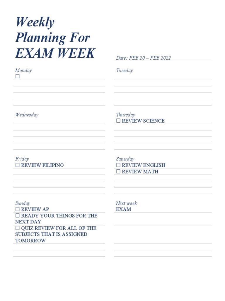 Exam Week Planning Guide | PDF