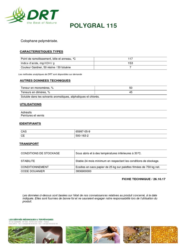 Fiche technique de la colophane 65997-05-9 | PDF
