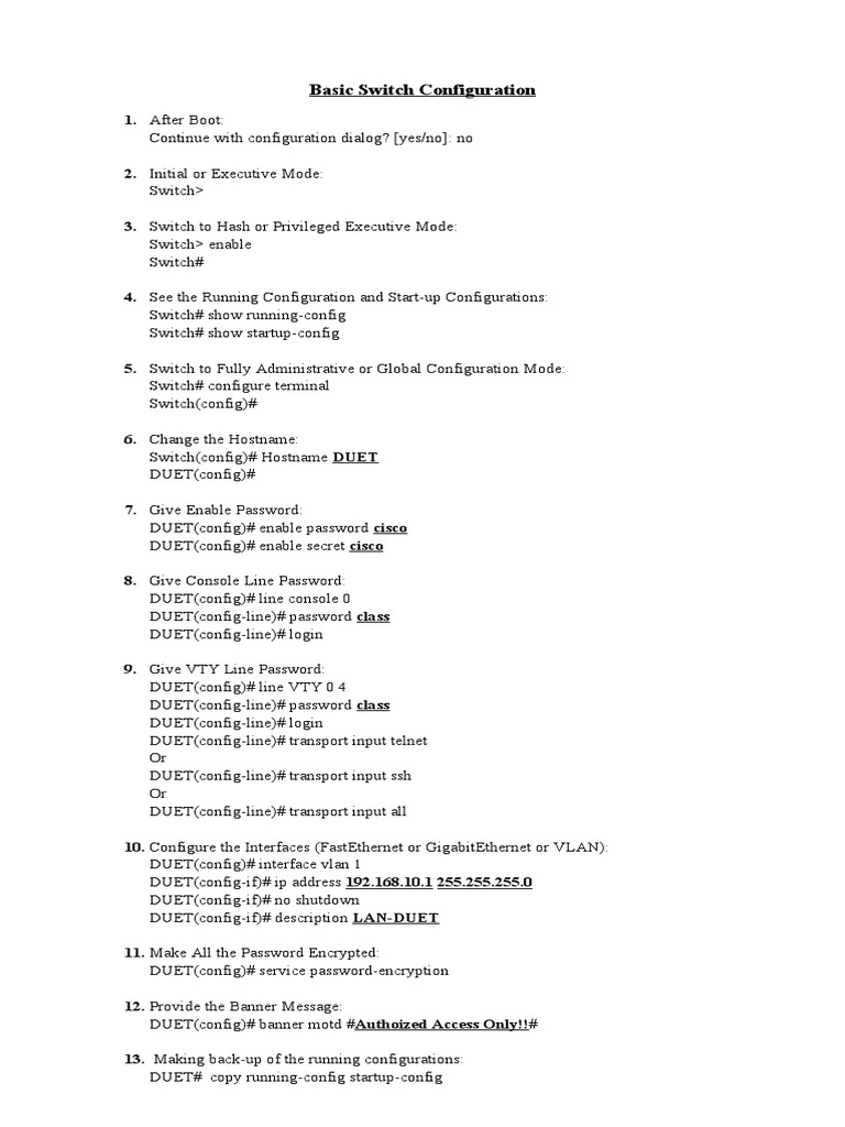 Basic Switch Configuration | PDF