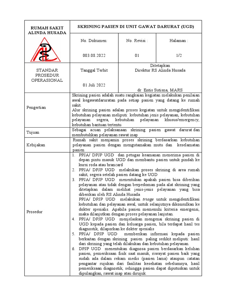 Spo Skrining Pasien Di Ugd | PDF