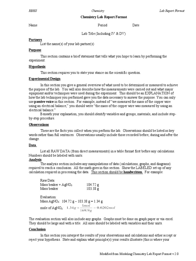 Chemistry Lab Report Format Guide | PDF
