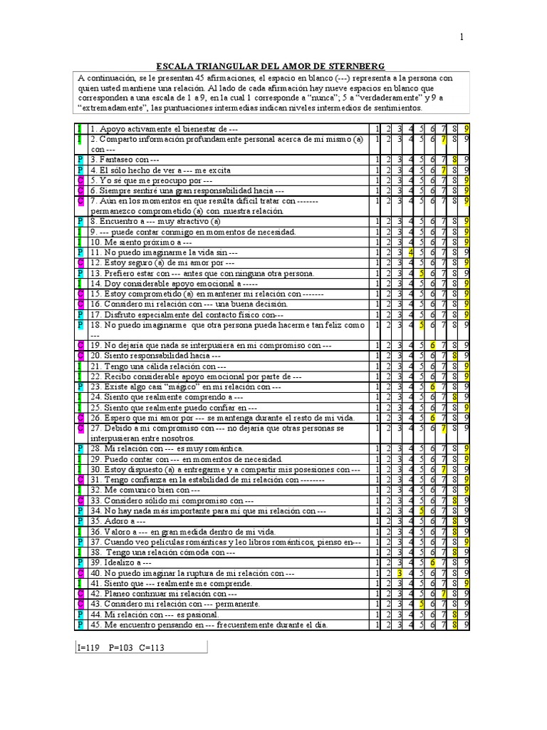 Escala Triangular Del Amor de Sternberg - Examen | Descargar gratis PDF ...