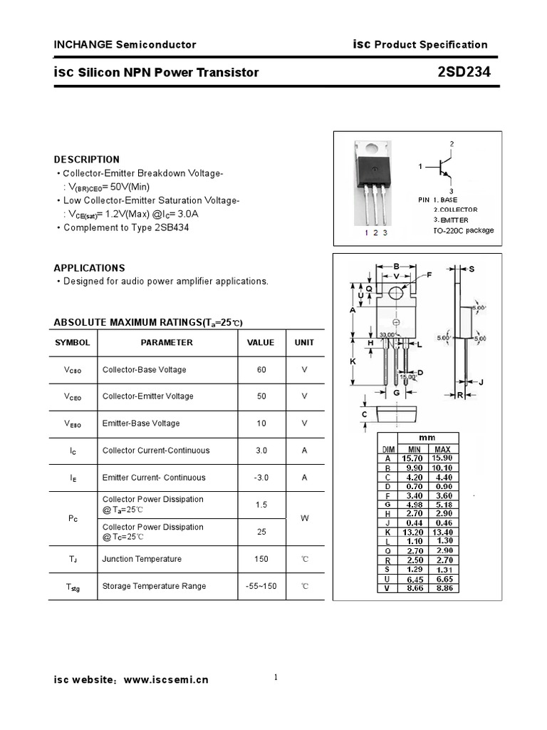 Inchange_Semiconductor-2SD234-datasheet | PDF | Bipolar Junction Transistor | Electronic Circuits