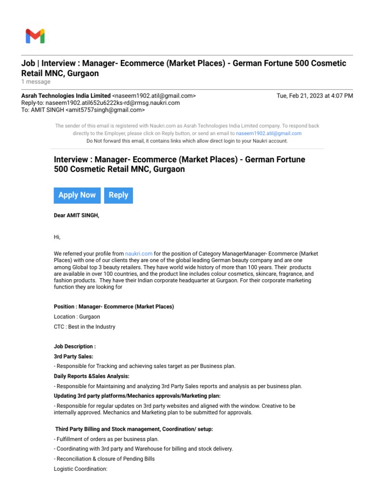 Gmail - Job - Interview - Manager - Ecommerce (Market Places) - German ...