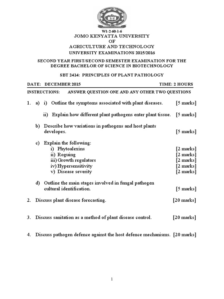 SBT 2414 Principles of Plant Pathology | PDF