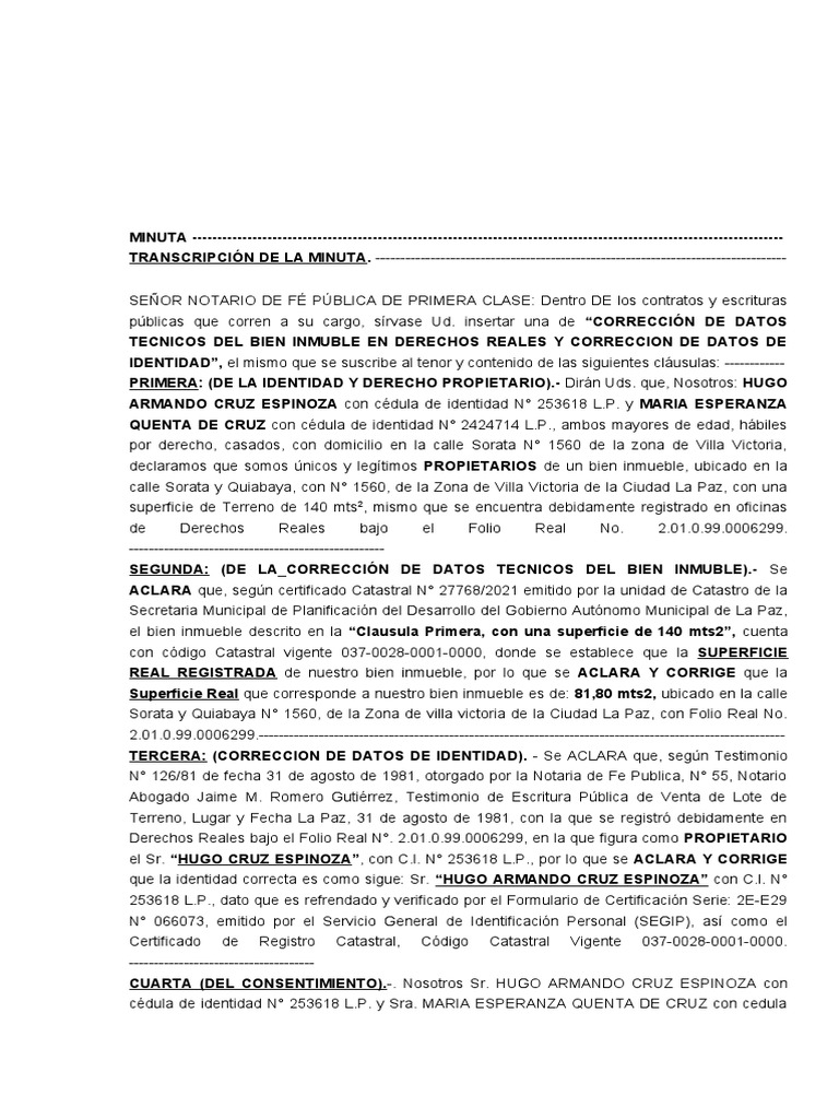 MINUTA CORRECCION DE DATOS | PDF | Justicia | Crimen y violencia