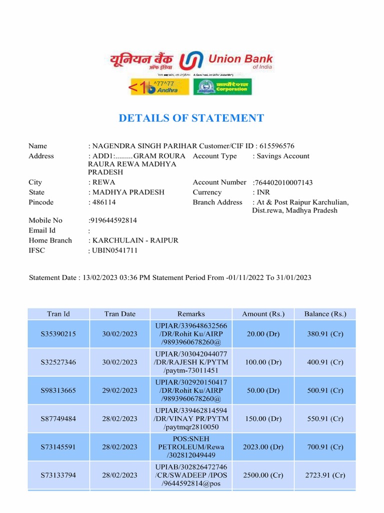 Union Bank Savings Statement | PDF