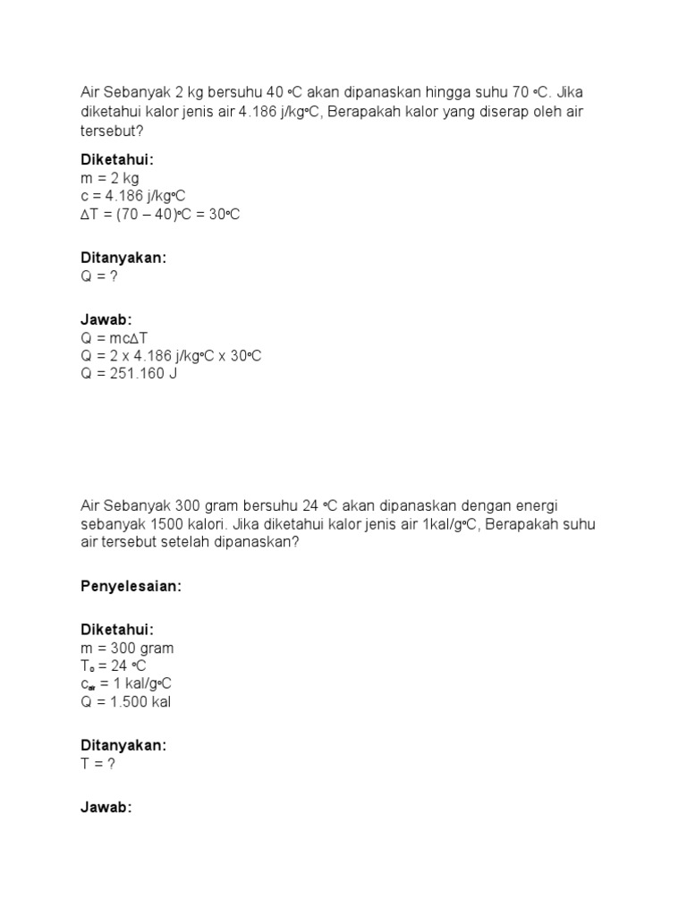 Soal dan Penyelesaian Kalor Jenis | PDF