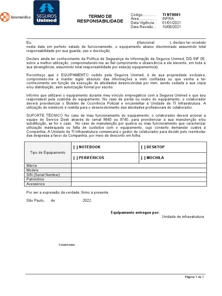 Termo Responsabilidade Equipamento Ti Pdf Tecnologia Da Informação 7059