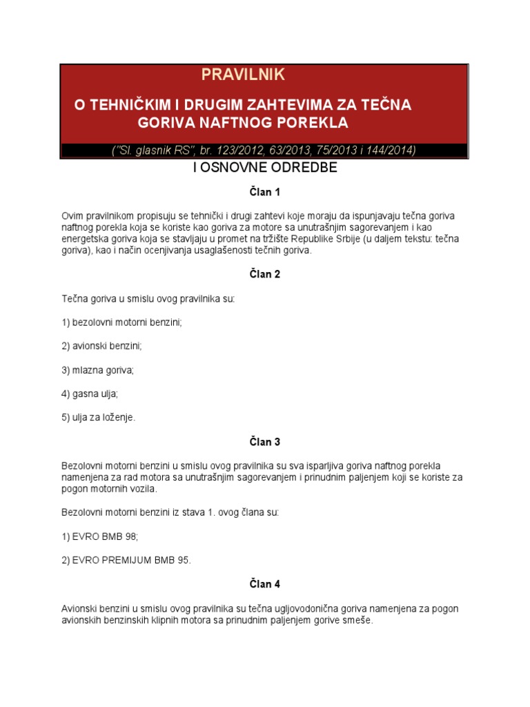 Pravilnik o Tehnickim I Drugim Zahtevima Za Tecna Goriva Naftnog ...