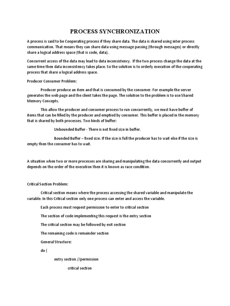 Process Synchronization | PDF | Process (Computing) | Computer Programming Process Synchronization | PDF | Process (Computing) | Computer Programming