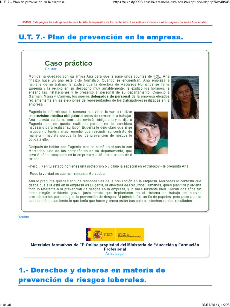 U.T. 7. - Plan de Prevención en La Empresa. | PDF | Seguridad y salud ...