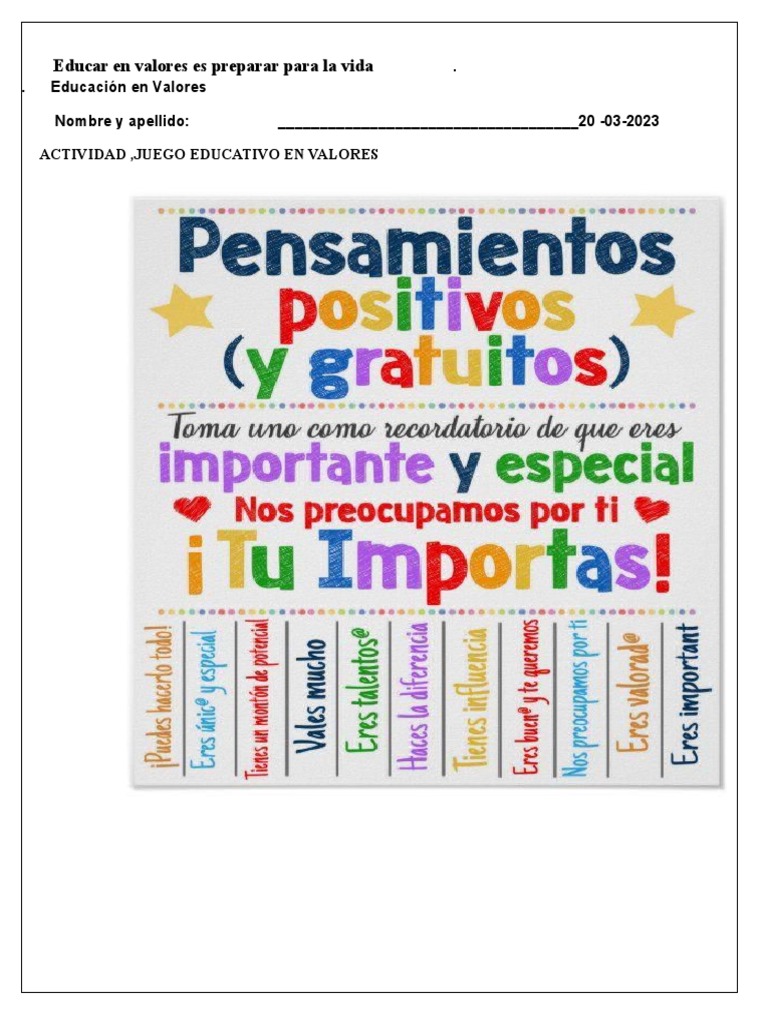 Juego Educativo para Fomentar Valores | PDF
