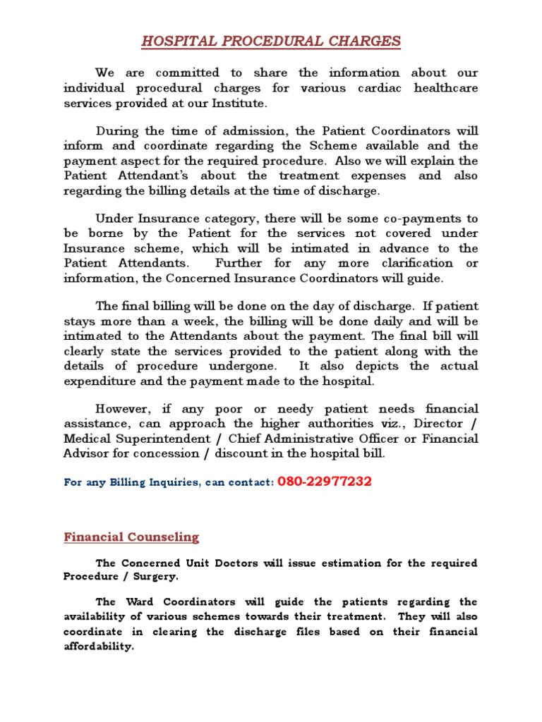 Hospital procedural charges guide | PDF | Patient | Medical Specialties