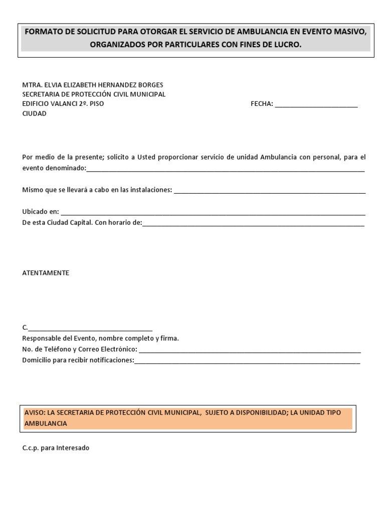Formato de Solicitud Ambulancia PDF | PDF