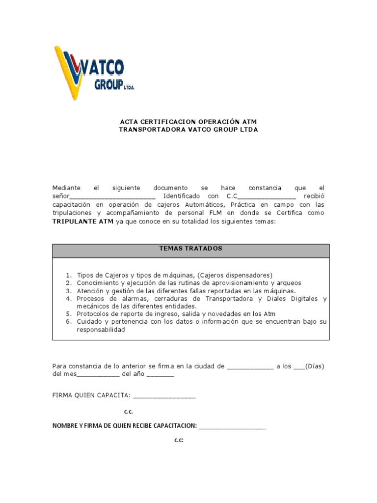 Certificación Tripulante ATM VATCO | PDF | Negocios