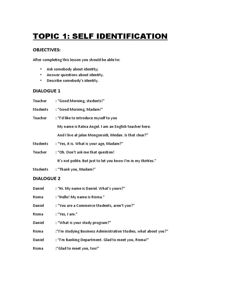 Topic 1 - Self Identification | PDF | Cognitive Science | Linguistics