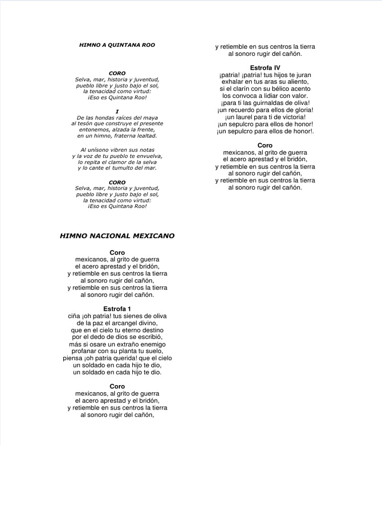 Himno A Quintana Roo | PDF | Quintana Roo