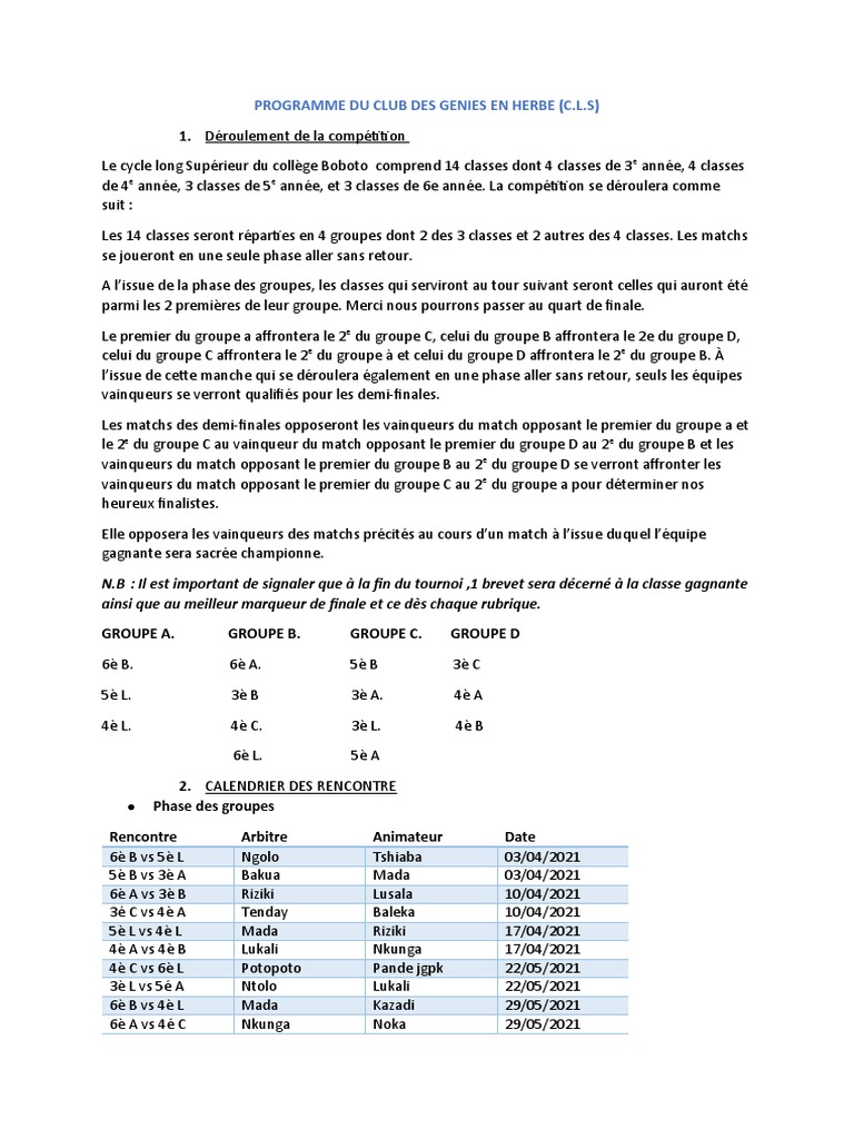 Programme CLS | PDF | Des sports | Football