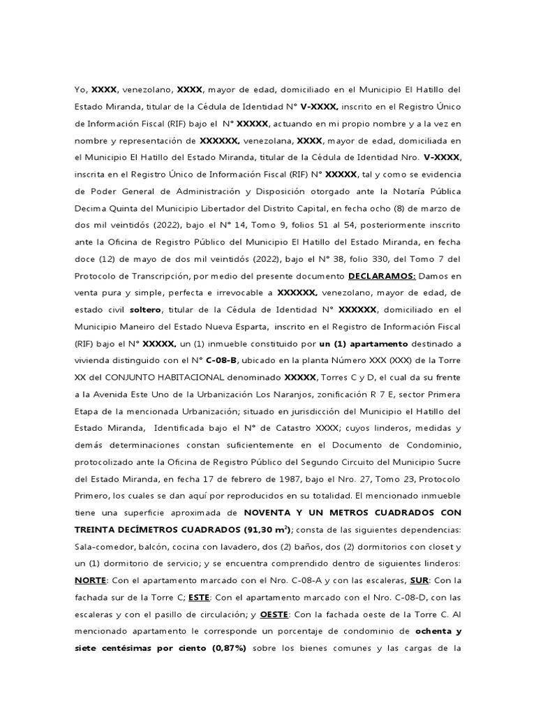 Documento de Venta Apartamento | PDF