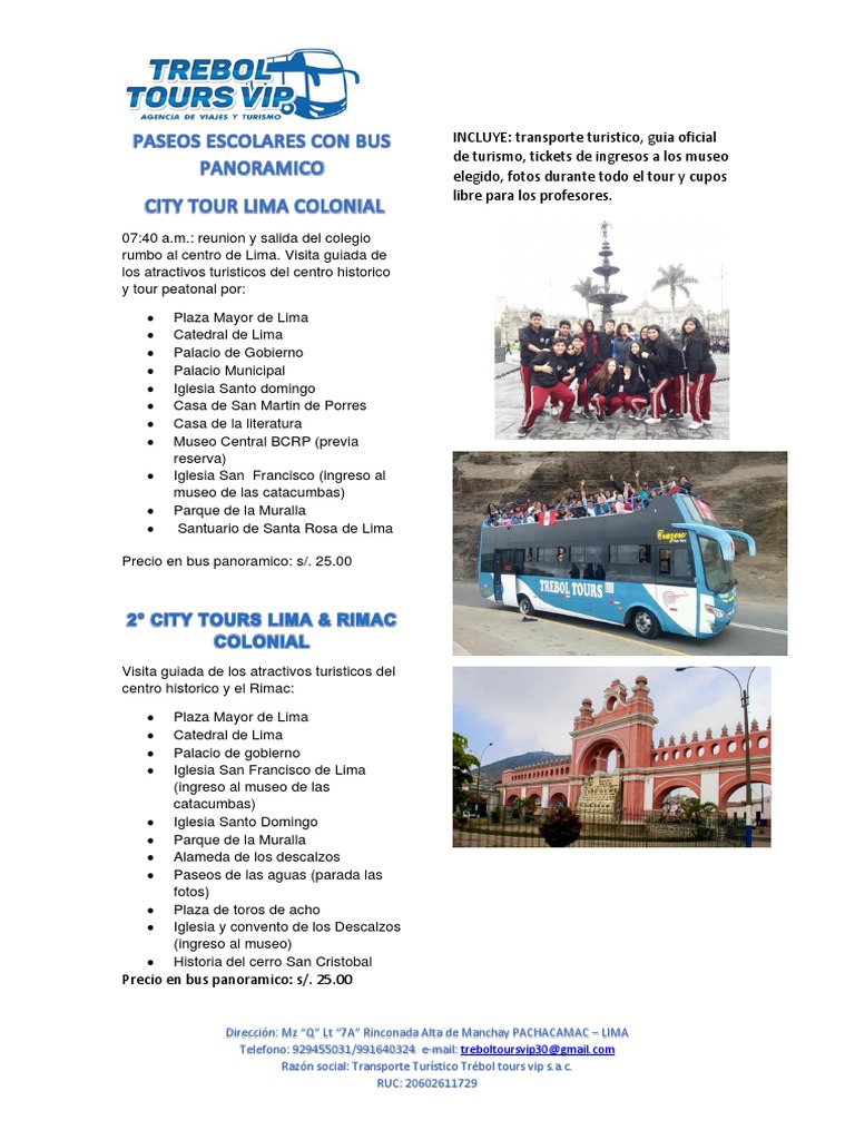 Paseos Escolares Bus Panoramico 2023 | PDF | Lima | Perú