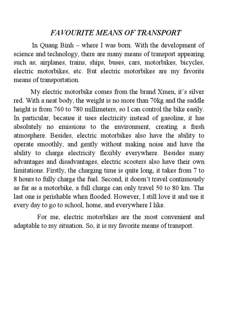 Favourite Means of Transport | PDF