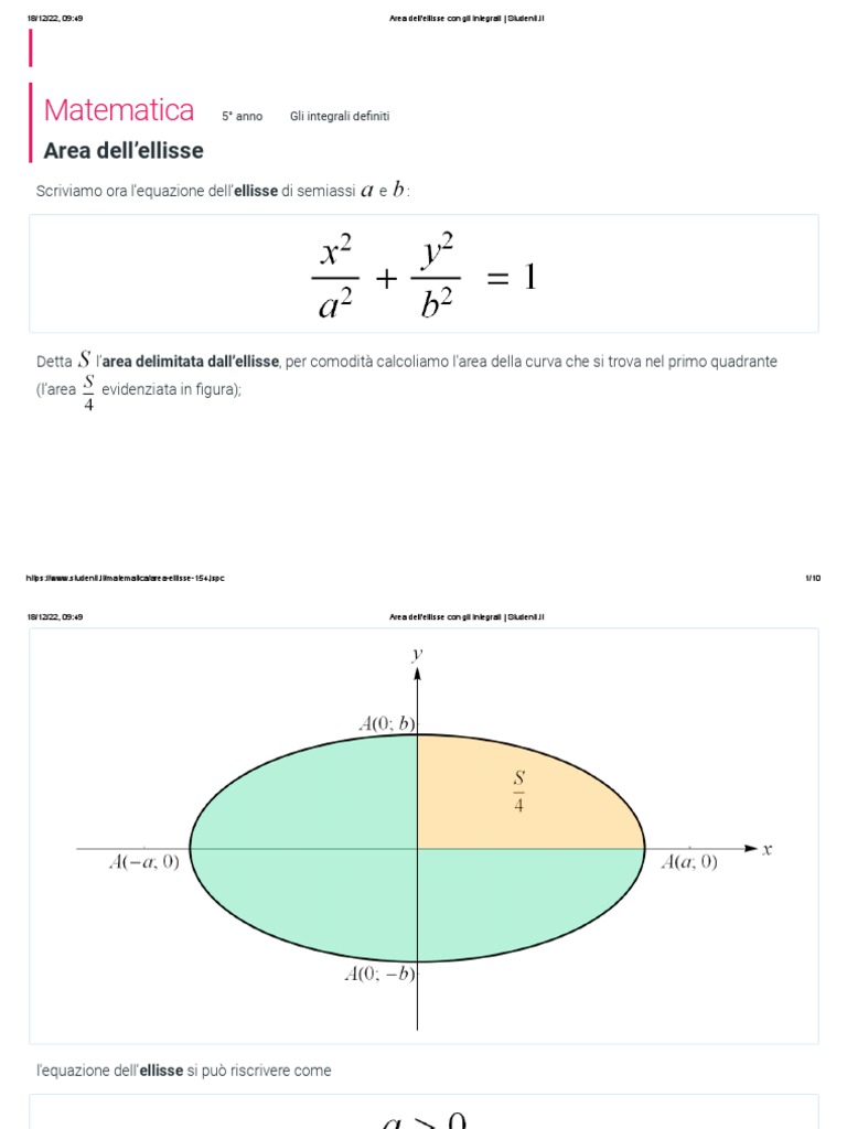 Area Dell'ellisse Con Gli Integrali | PDF