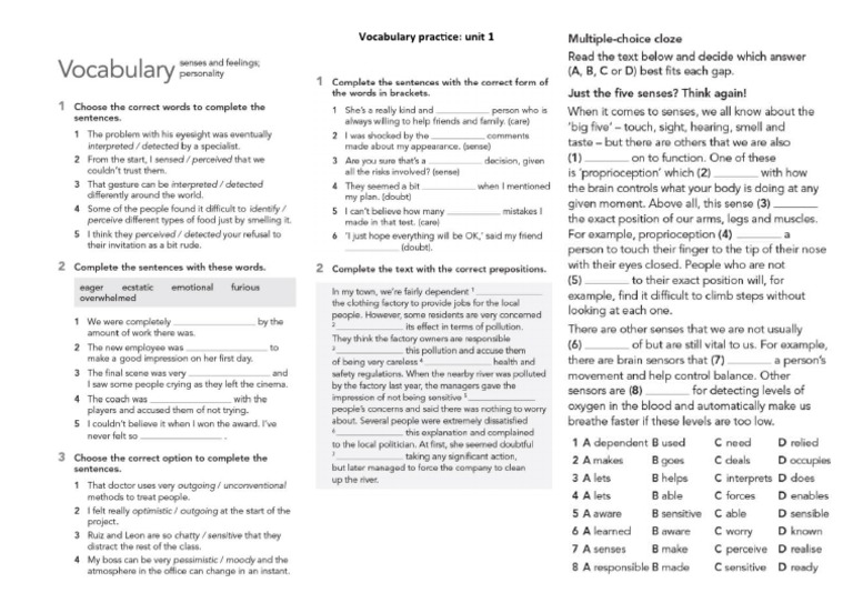 Vocabulary Practice Unit 1 | PDF