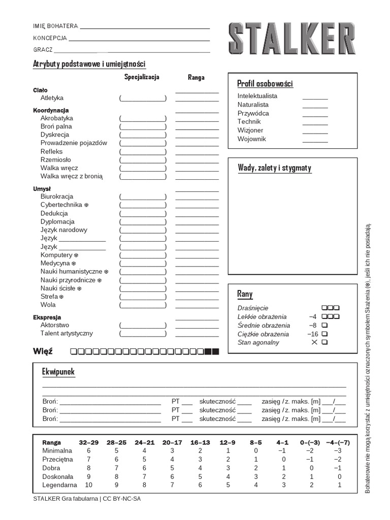 STALKER Oryginalna Karta Postaci | PDF