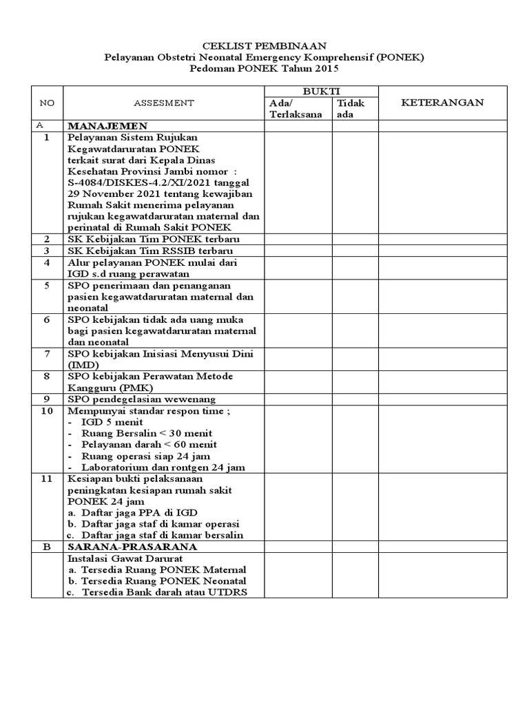 Ceklist Monev Ponek | PDF