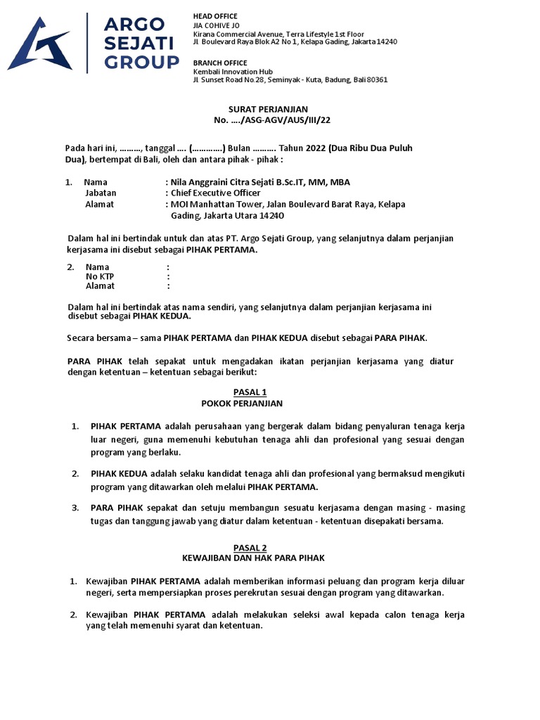 Master Surat Perjanjian Agriculture Australia Program (Downline) | PDF ...