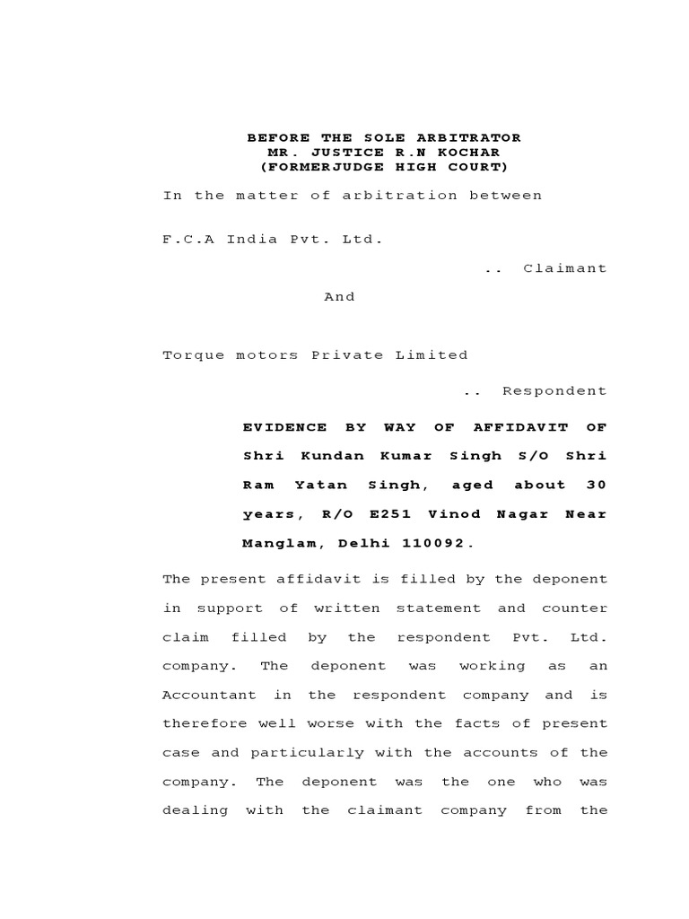 FCA vs Torque_Affidavit of Kundan Kumar Singh in support of Counter ...