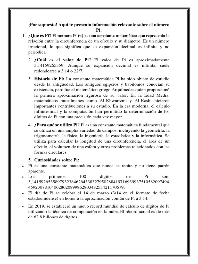 Exposicion Del Munero Pi | PDF | Pi | Matemáticas