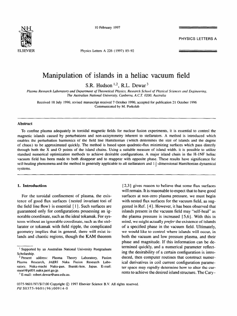 Article - 1996 - Island Chain - Manipulation of Islands in A Heliac Vacuum Field | PDF ...