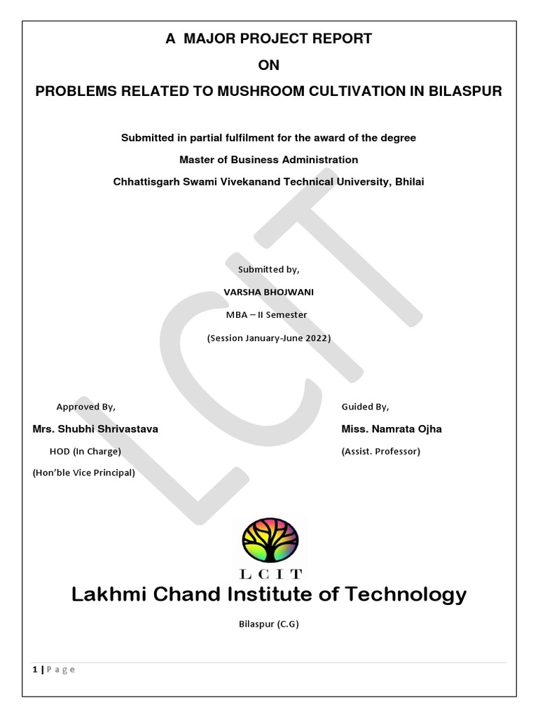 A Major Project Report | PDF | Marketing | Edible Mushroom