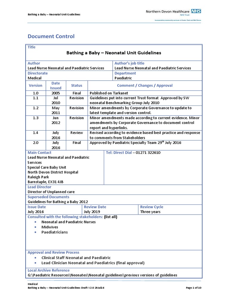 Bathing A Baby - Neonatal Unit Guidelines V2.0 29jul16 | PDF | Neonatal ...
