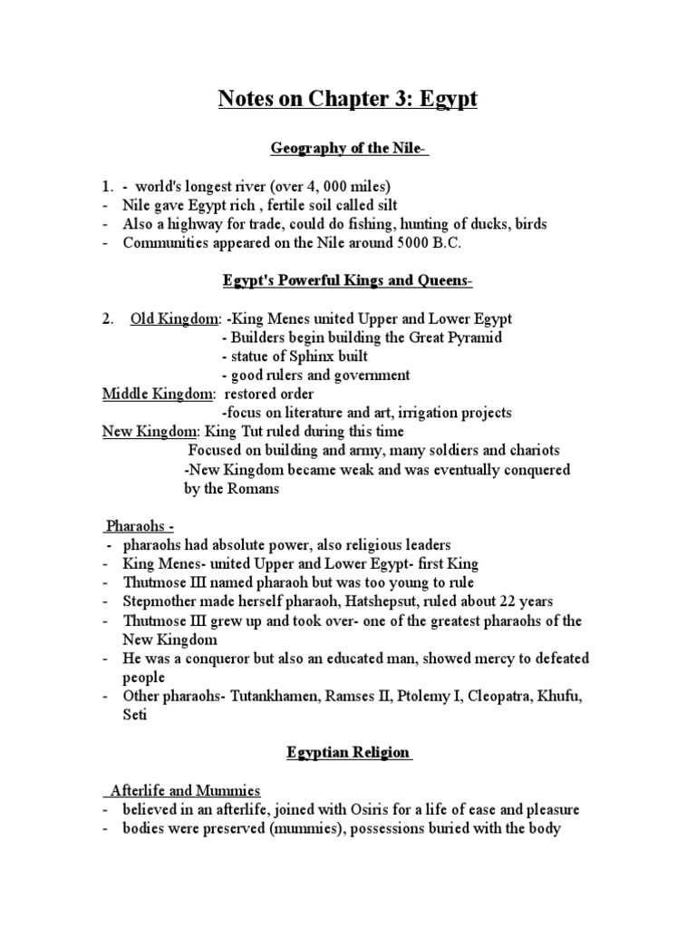 Notes On Chapter 3: Egypt: Geography of The Nile | PDF | Ancient Egypt ...